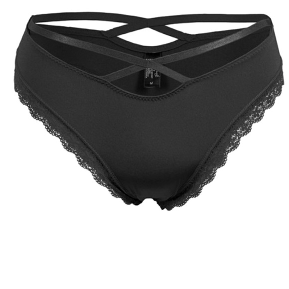 Youmita | Intimates & Sleepwear | Nwt Black Lace Trim Caged Thong ...